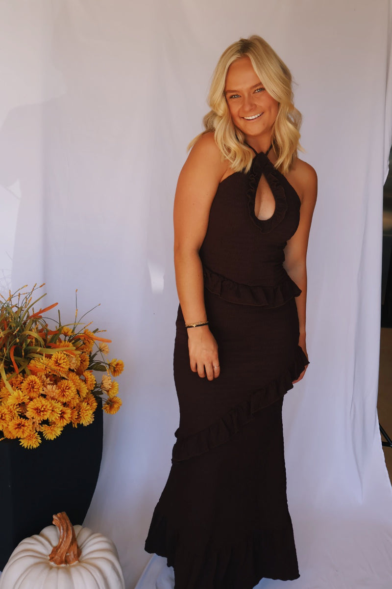 Chocolate Open Neck Maxi Dress – Perfectly Made