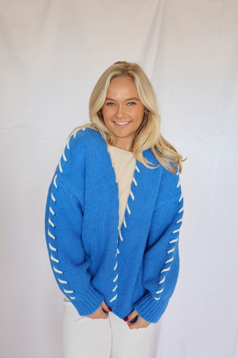 Stitch Arm Cardigan in Royal Blue – Perfectly Made